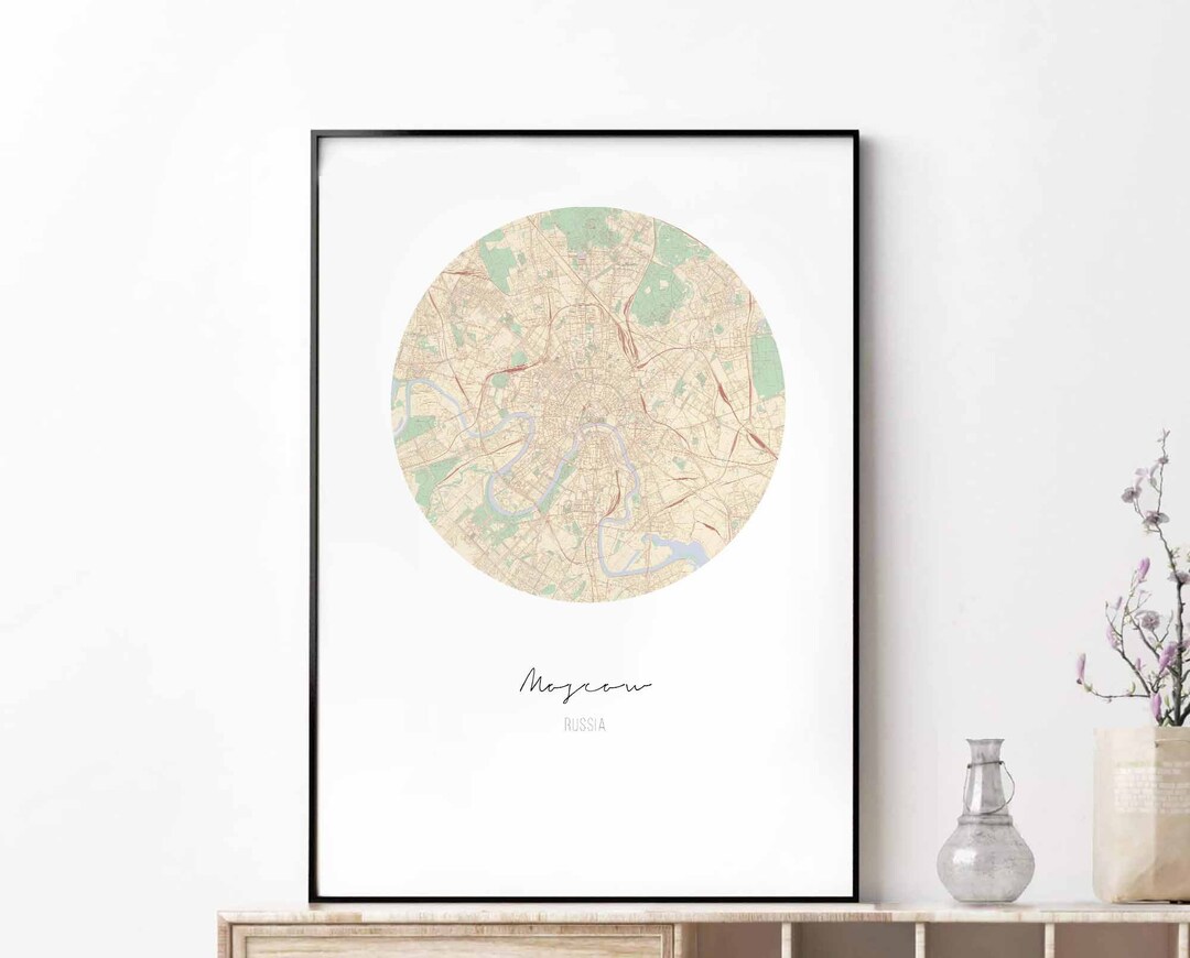 MOSCOW Russia Map Poster Wall Decor Design Modern Minimal Nordic Travel ...