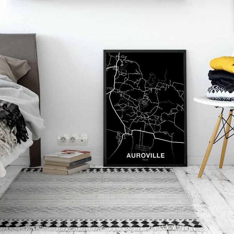 AUROVILLE India Map Poster Black White Hometown City Print - Etsy India