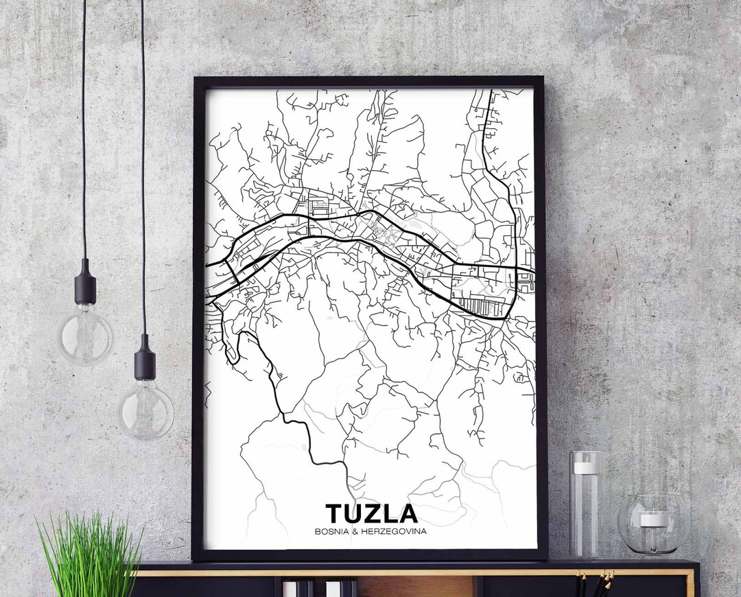 TUZLA Bosnia Map Poster Hometown City Print Modern Home Decor Office ...