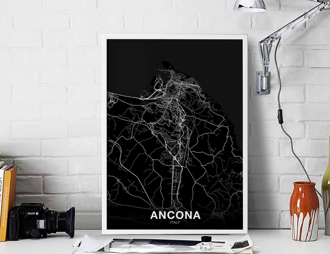 ANCONA Italy Map Poster Black White Hometown City Print Modern Home ...