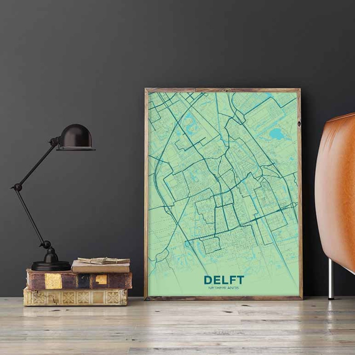 DELFT Netherlands poster color Hometown City Print Modern Home | Etsy