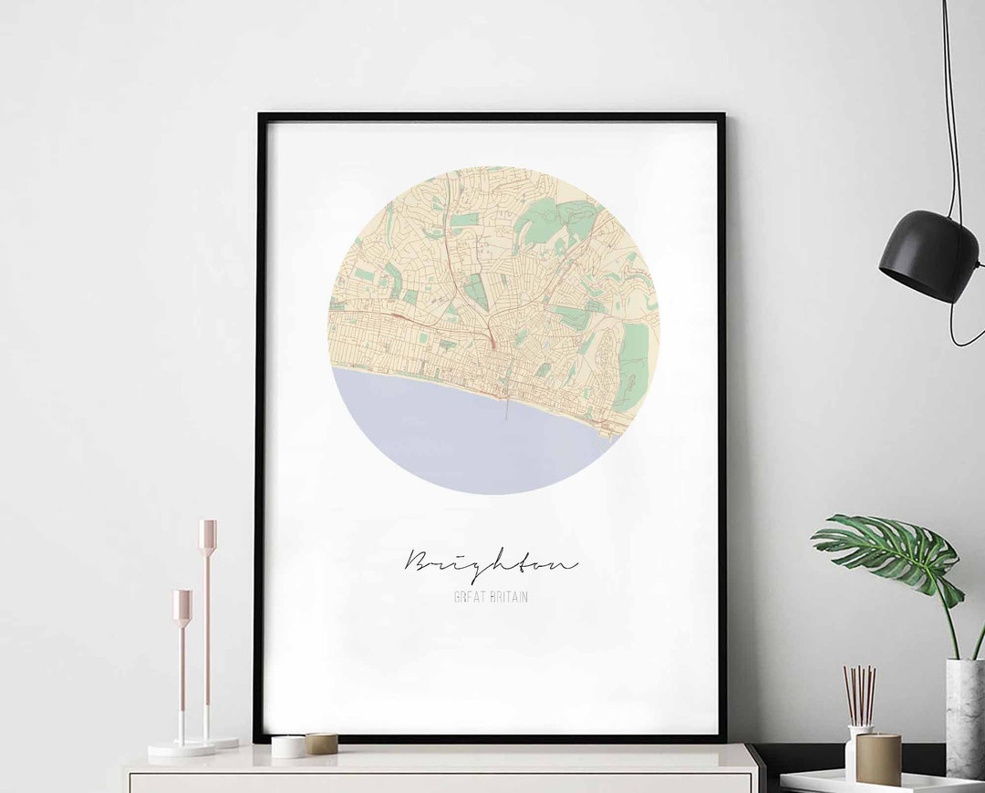 BRIGHTON Great Britain UK Map Poster Wall Decor Design Modern Minimal ...