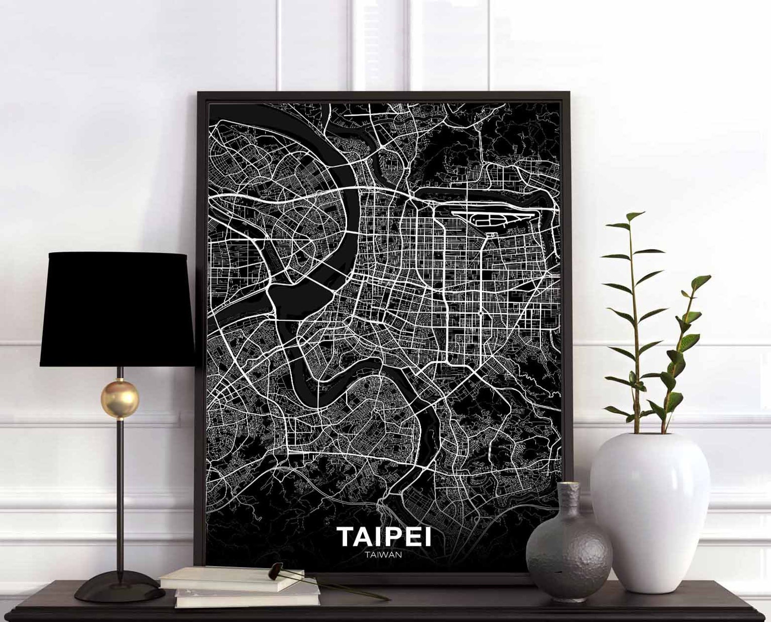 TAIPEI Taiwan Map Poster Black White Hometown City Print | Etsy