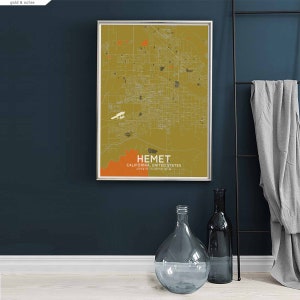 HEMET California Usa Map Poster Black White Hometown City Print Modern ...