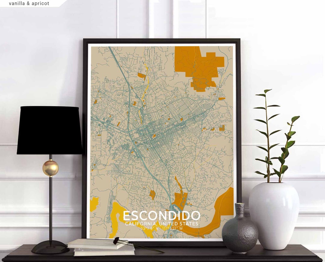 ESCONDIDO California USA Map Poster Black White Hometown City Print ...