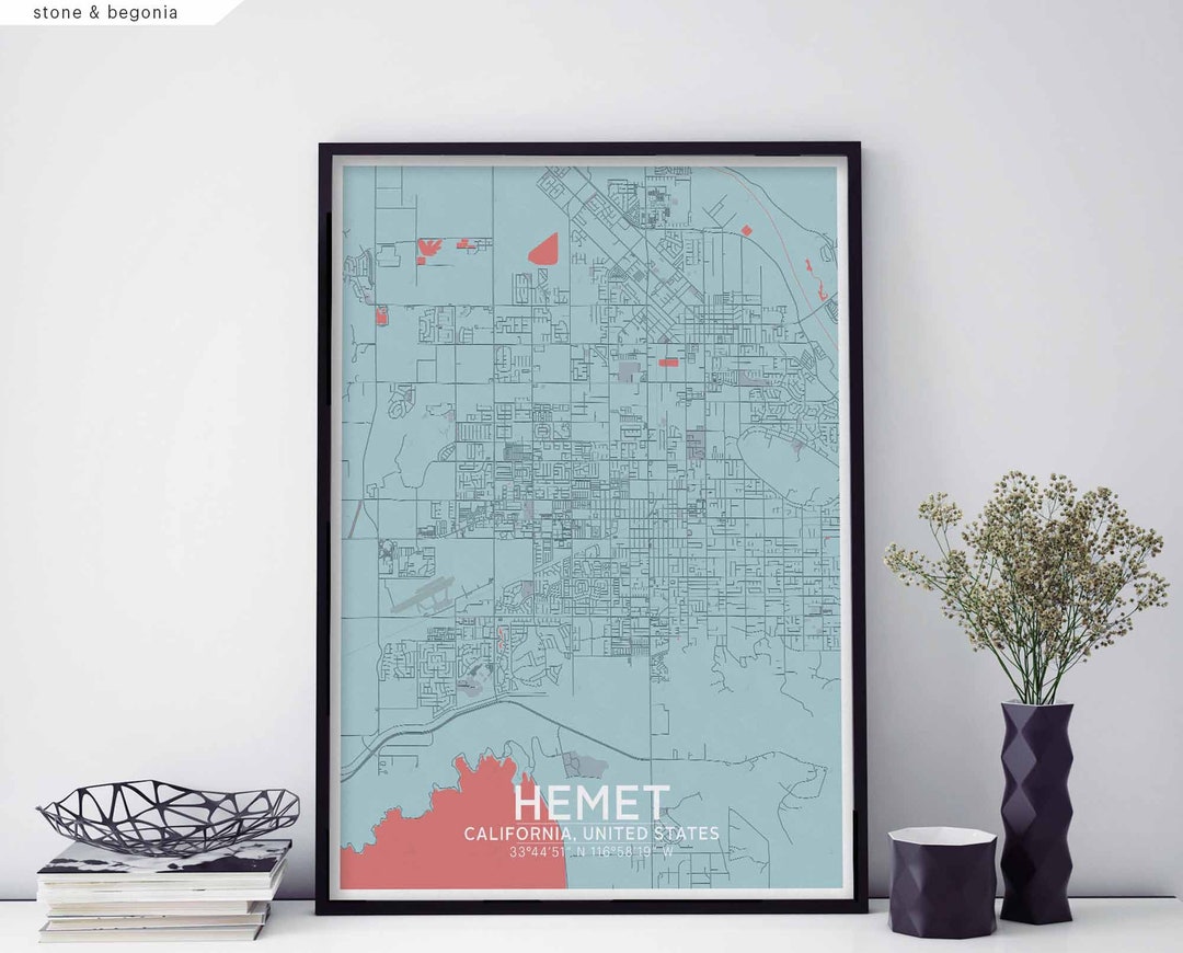 HEMET California Usa Map Poster Black White Hometown City Print Modern ...
