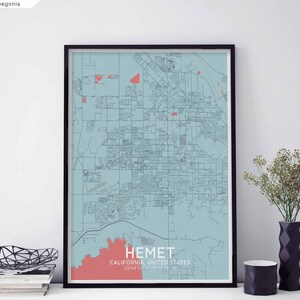 HEMET California Usa Map Poster Black White Hometown City Print Modern ...