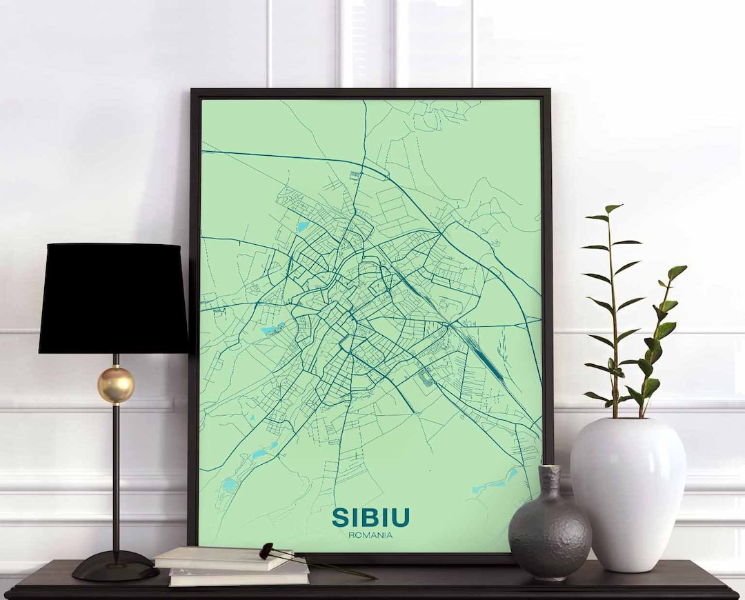 SIBIU Romania Map Poster Color Hometown City Print Modern Home Decor ...