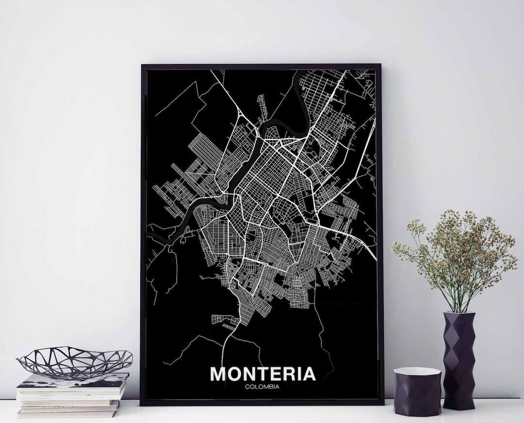MONTERIA Colombia Map Poster Black White Hometown City Print Modern ...