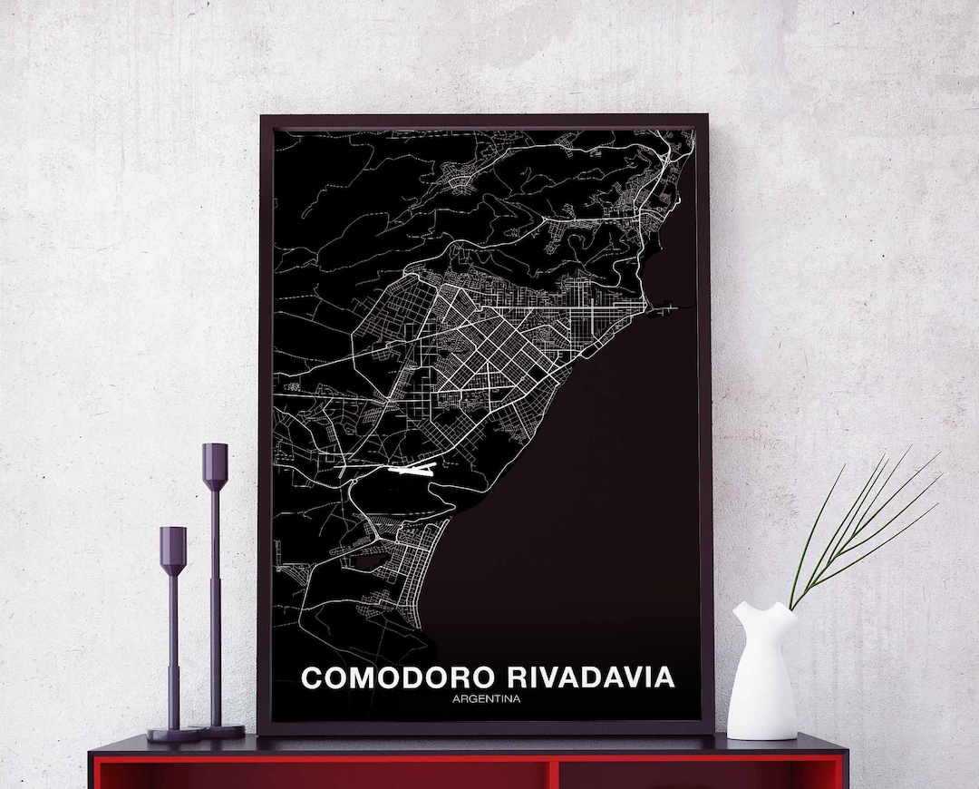 COMODORO RIVADAVIA Argentina Map Poster Black White Hometown City Print ...