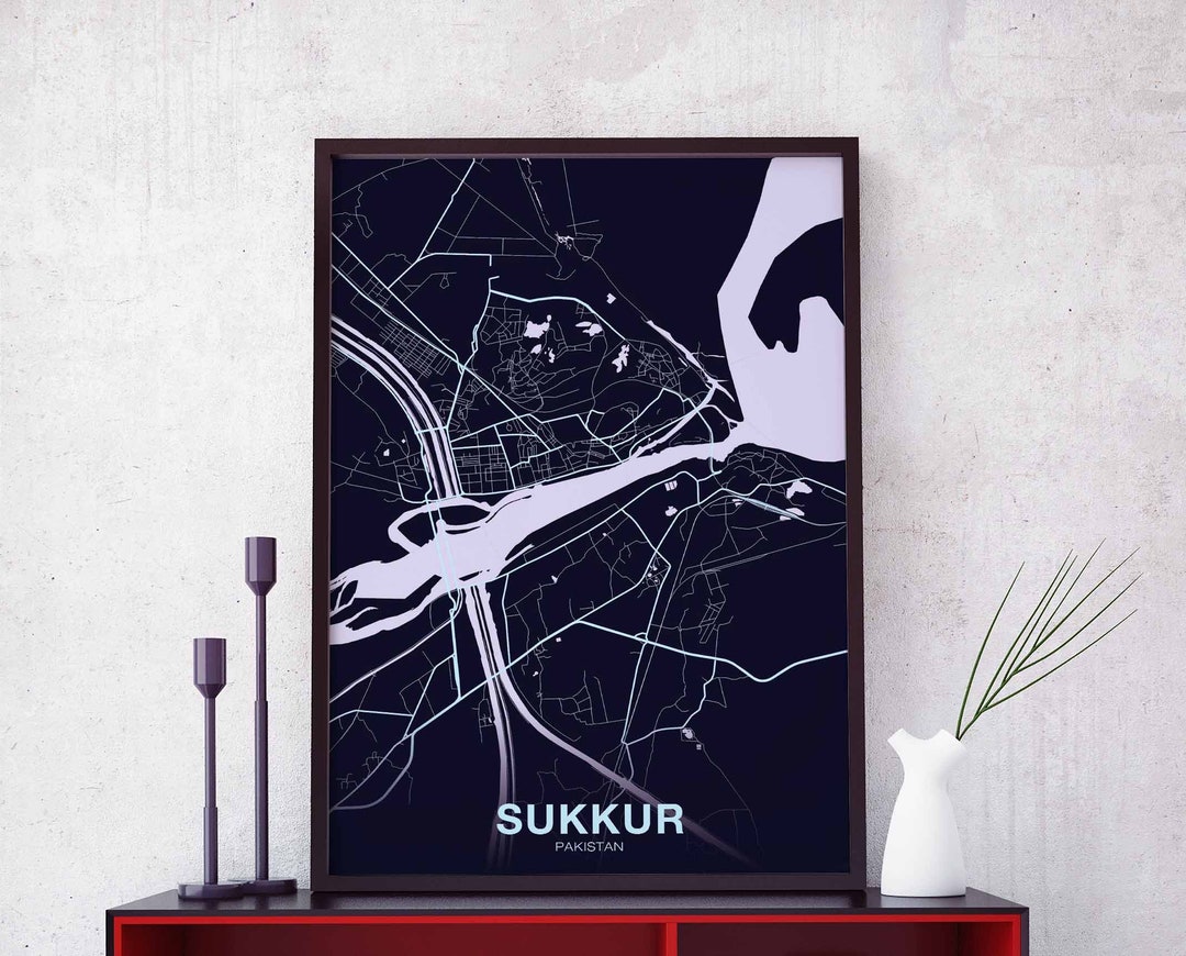 SUKKUR Pakistan Map Poster Color Hometown City Print Modern Home Decor ...
