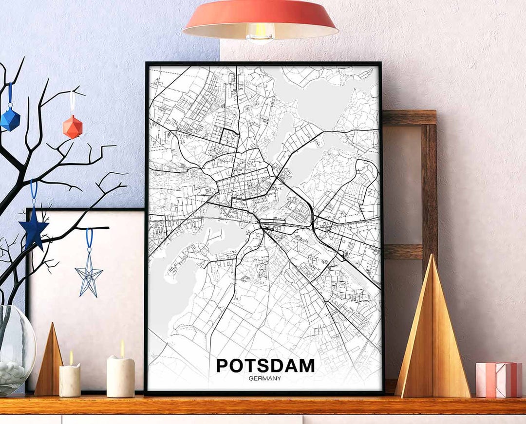 POTSDAM Germany Map Poster Black White Hometown City Print Modern Home ...