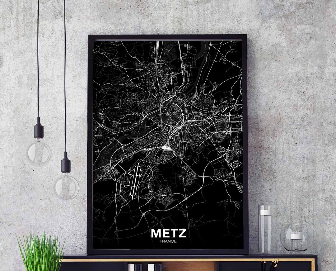 METZ France Map Poster Black White Hometown City Print Modern Home ...