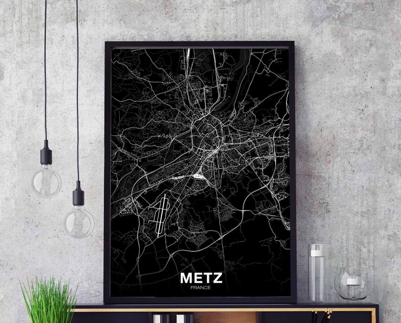 METZ France Map Poster Black White Hometown City Print Modern - Etsy