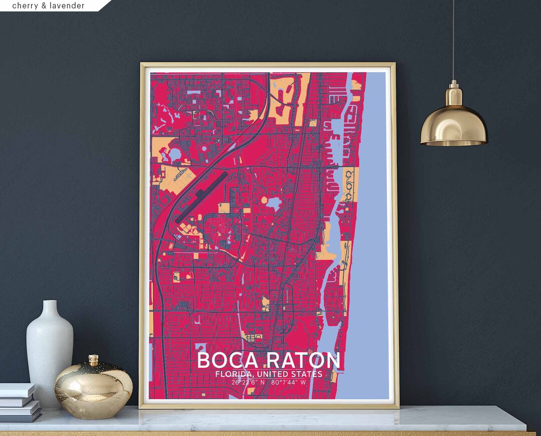 BOCA RATON Florida USA Map Poster Black White Hometown City Print ...