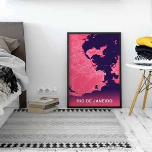 RIO DE JANEIRO Brazil Map Poster Color Hometown City Print Modern Home ...