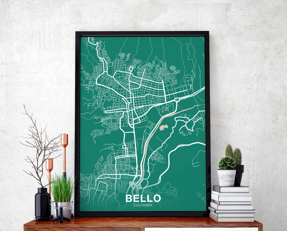 BELLO Colombia Map Poster Color Hometown City Print Modern | Etsy