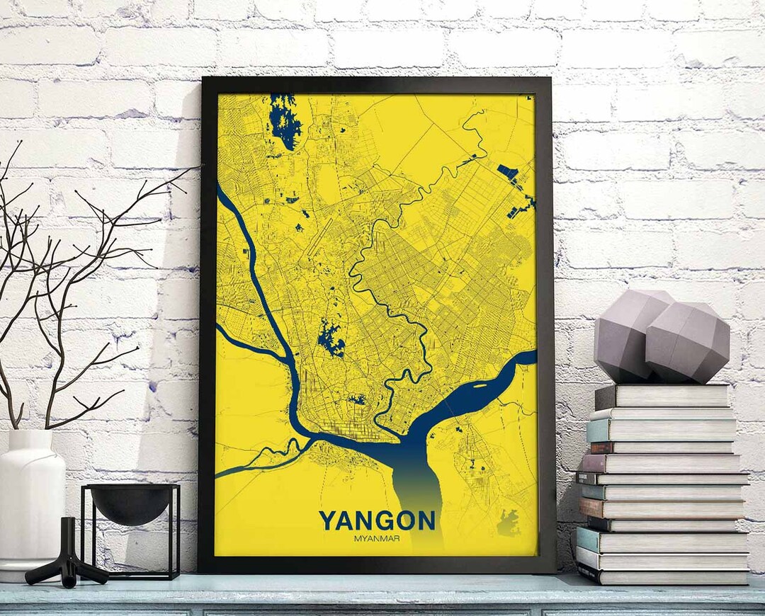 YANGON Myanmar Rangoon Burma Map Poster Color Hometown City Print ...