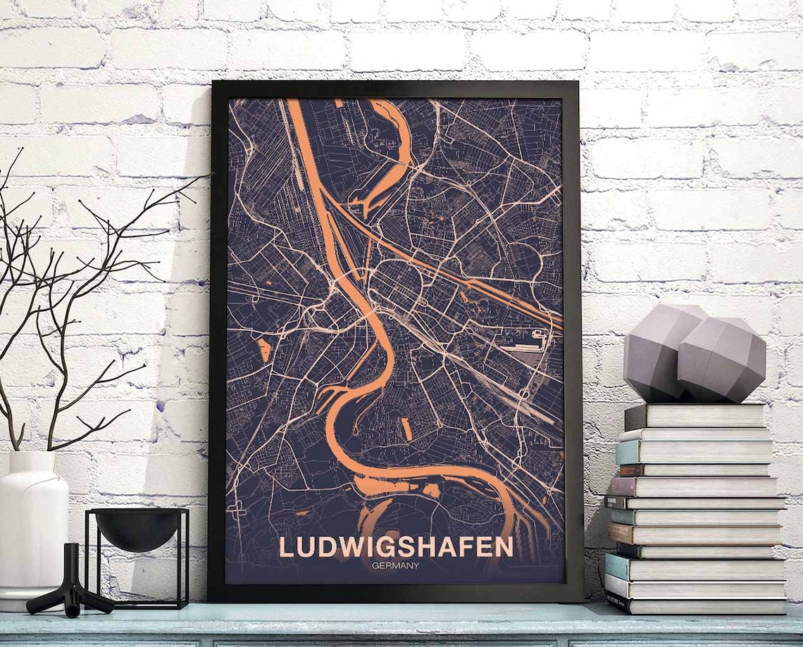 LUDWIGSHAFEN Germany map poster color Hometown City Print | Etsy