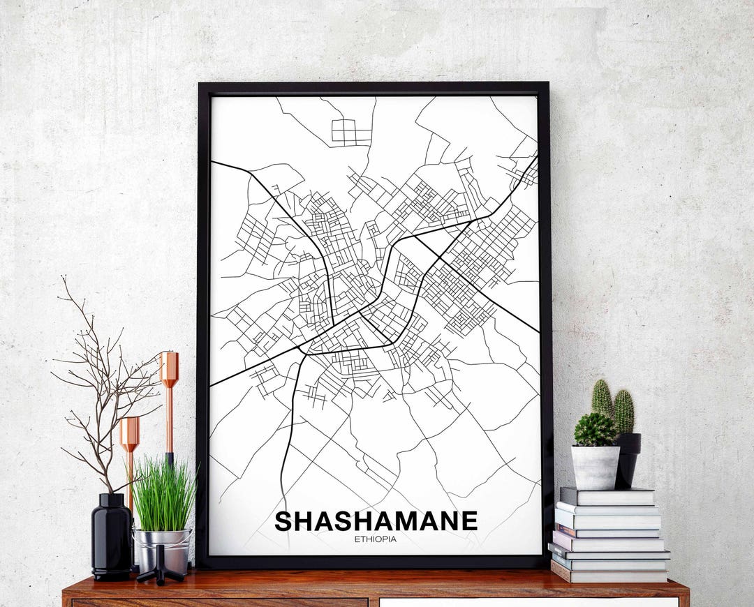 SHASHAMANE Ethiopia Map Poster Black White Hometown City Print Modern ...