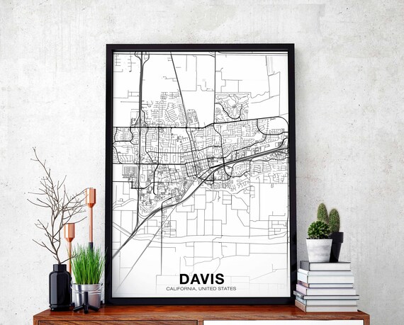 DAVIS California CA USA Map Poster Black White Hometown City | Etsy
