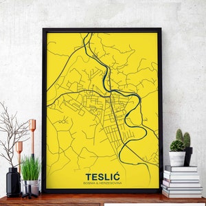 TESLIC Bosnia & Herzegovina Map Poster Color Hometown City Print Modern ...