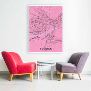TEMUCO Chile Map Poster Color Hometown City Print Modern Home Decor ...