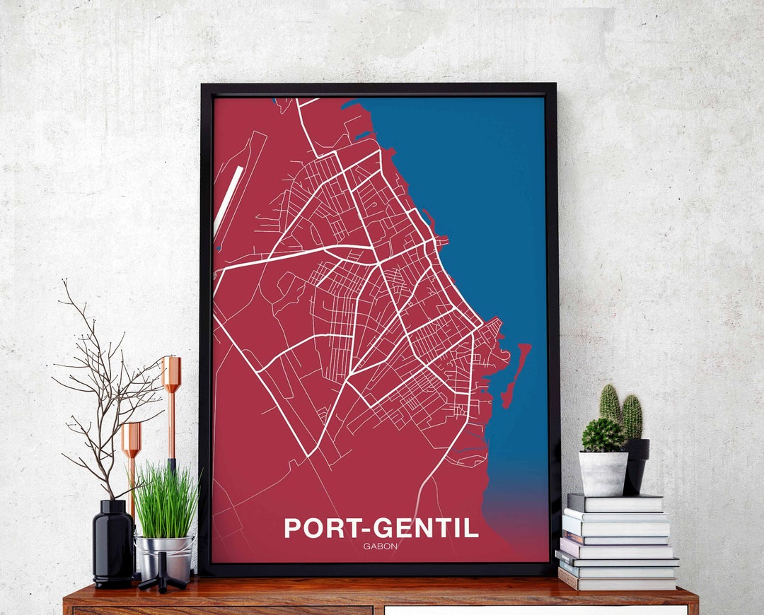 PORT-GENTIL Gabon Map Poster Color Hometown City Print Modern Home ...