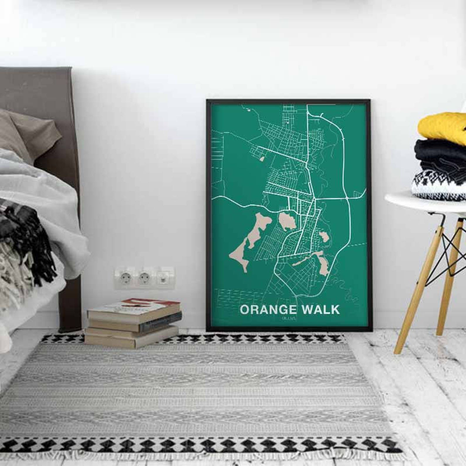 ORANGE WALK Belize Map Poster Color Hometown City Print Modern - Etsy