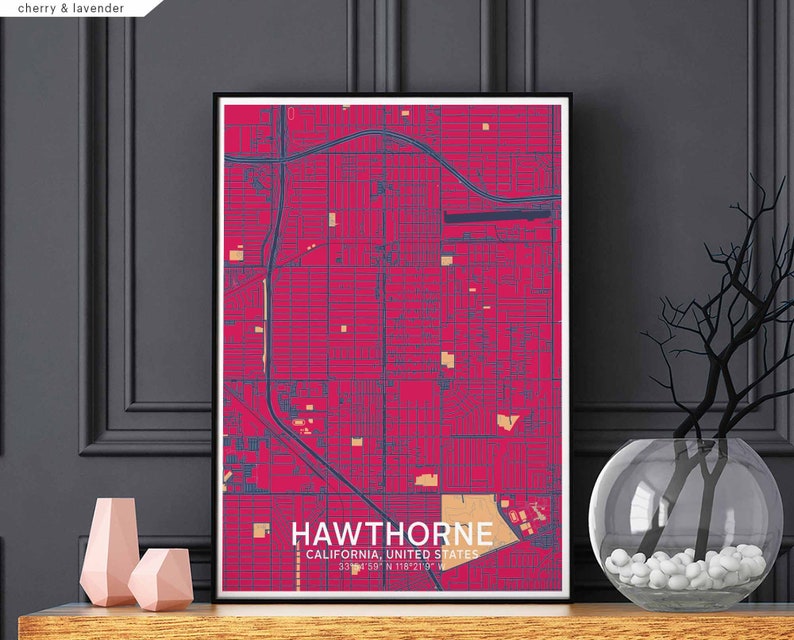 HAWTHORNE California Usa Map Poster Black White Hometown City | Etsy