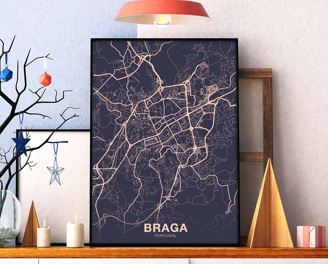 BRAGA Portugal Map Poster Color Hometown City Print Modern Home Decor ...