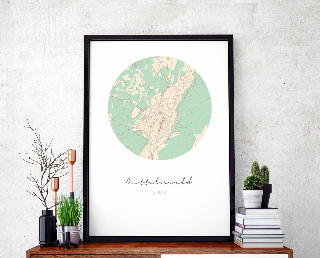 MITTENWALD Germany Map Poster Wall Decor Design Modern Minimal Nordic ...