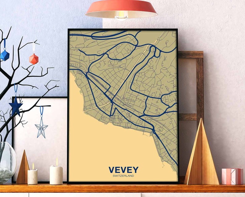 VEVEY Switzerland Map Poster Color Hometown City Print Modern - Etsy
