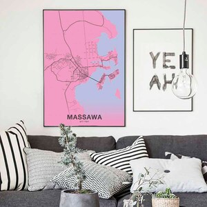MASSAWA Eritrea Map Poster Color Hometown City Print Modern Home Decor ...