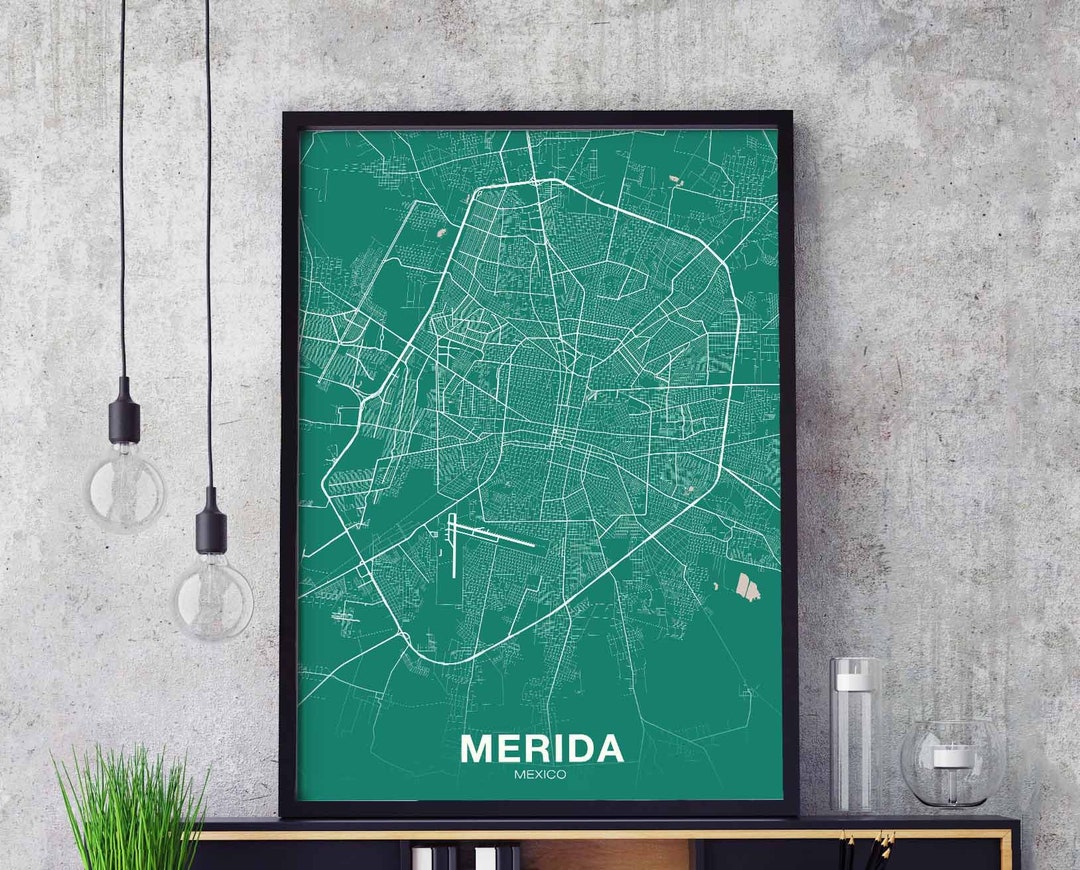 MERIDA Mexico Map Poster Color Hometown City Print Modern Home Decor ...