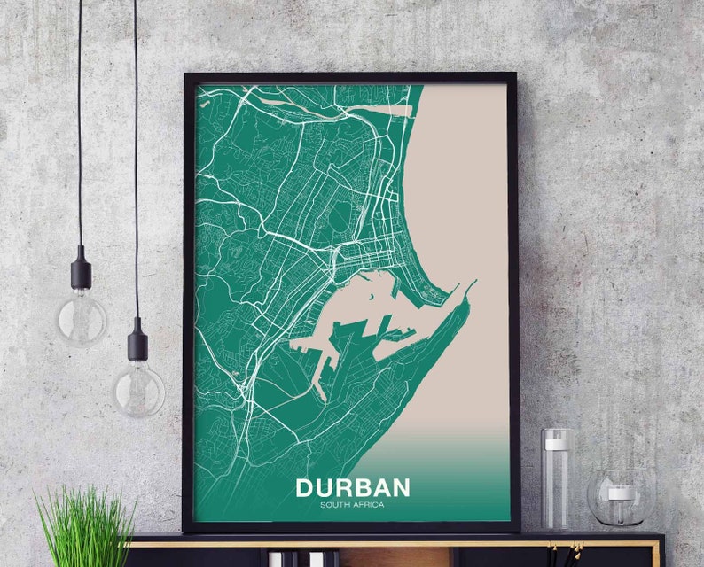DURBAN South Africa Map Poster Color Hometown City Print | Etsy