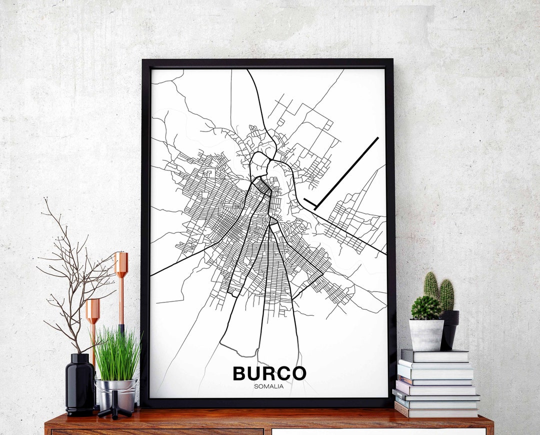 BURCO BURAO Somalia Map Poster Black White Hometown City Print Modern ...