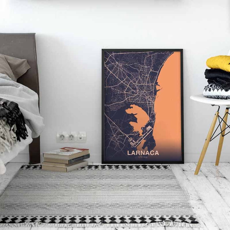 LARNACA Cyprus Map Poster Color Hometown City Print Modern - Etsy