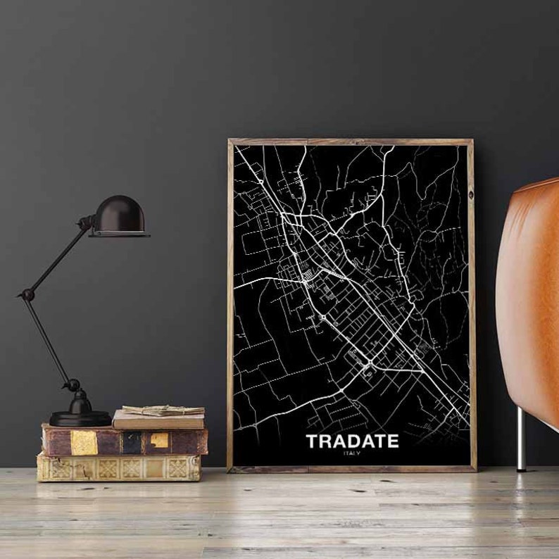 TRADATE Italy Map Poster Black White Hometown City Print - Etsy