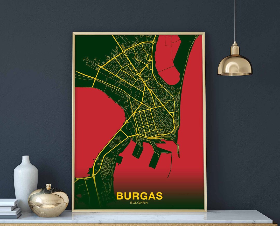 BURGAS Bulgaria Map Poster Color Hometown City Print Modern Home Decor ...