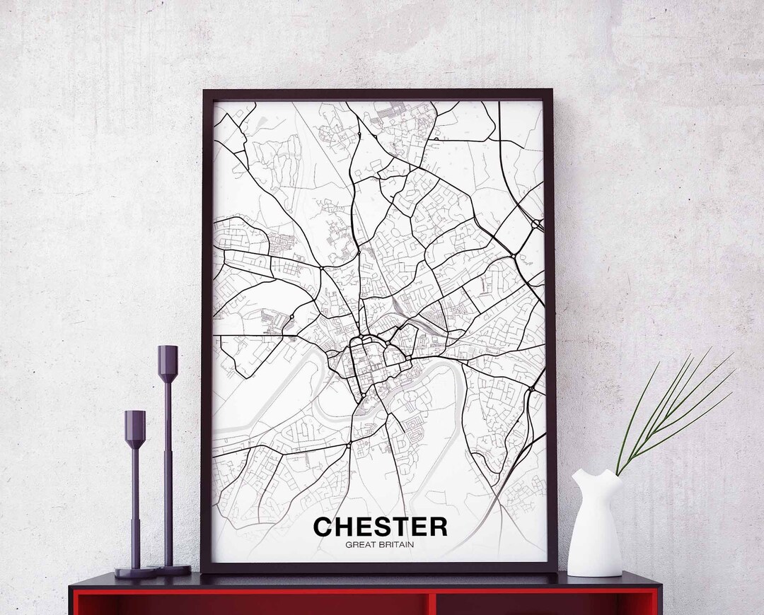 CHESTER Great Britain UK Map Poster Hometown City Print Modern Home ...
