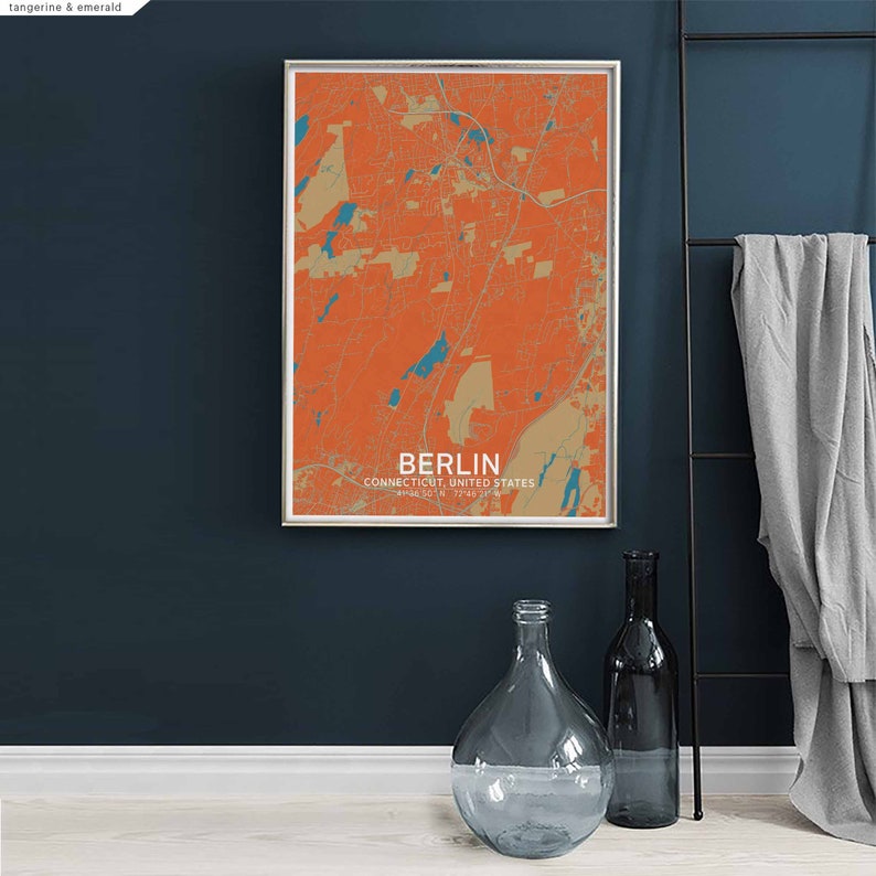 BERLIN Connecticut CT Map Poster Black White Hometown City Print Modern ...