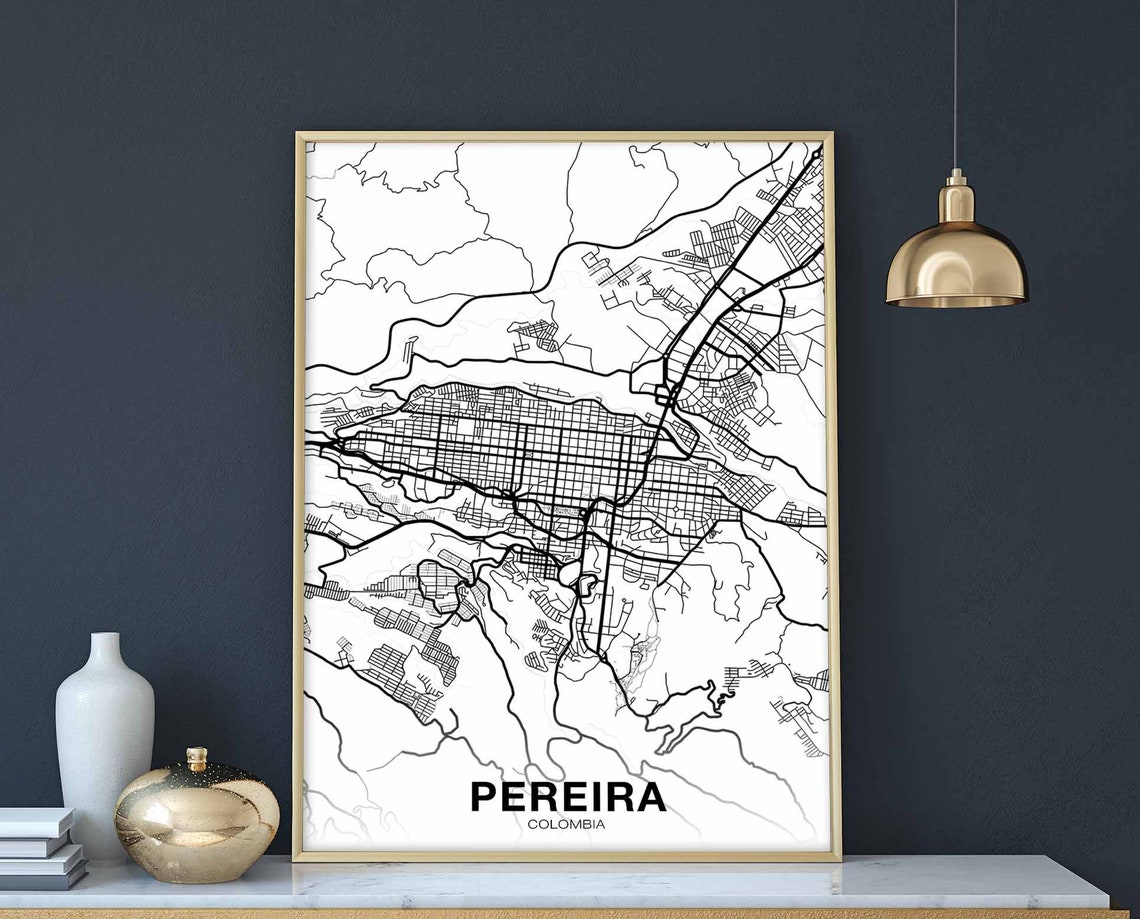 PEREIRA Colombia Map Poster Black White Hometown City Print - Etsy