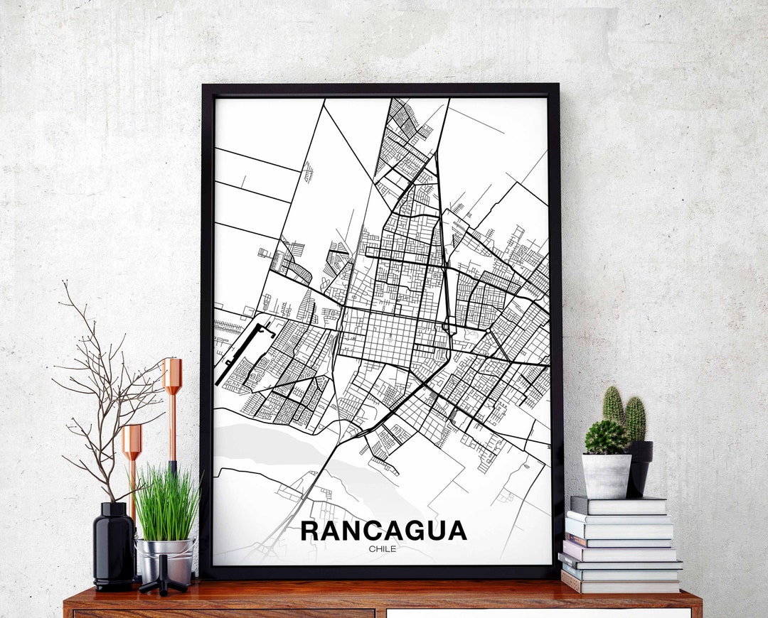 RANCAGUA Chile Map Poster Black White Hometown City Print Modern Home ...