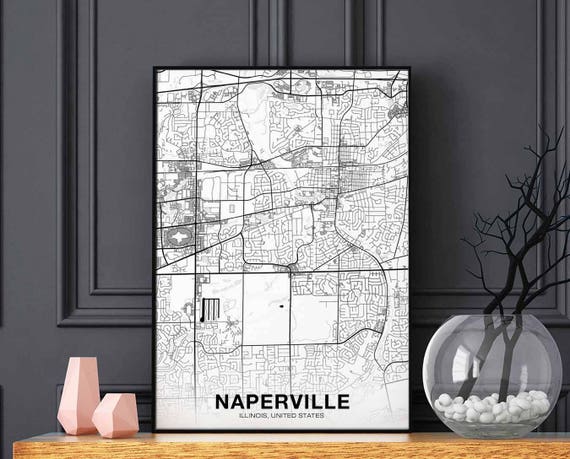 NAPERVILLE Illinois IL US Map Poster Black White Hometown City | Etsy