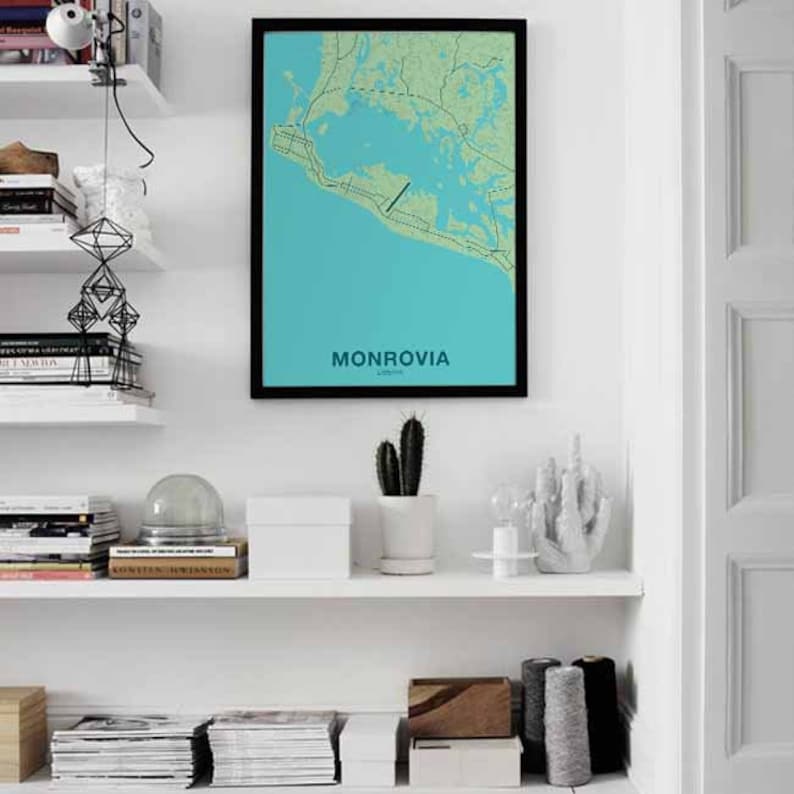 MONROVIA Liberia Map Poster Color Hometown City Print Modern Home Decor ...