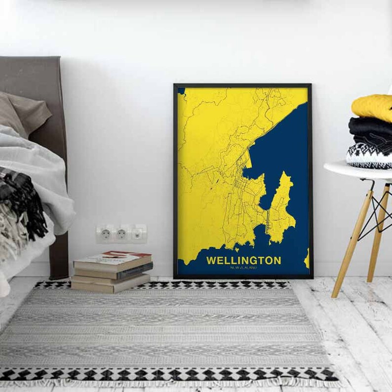 WELLINGTON New Zealand Map Poster Color Hometown City Print Modern Home ...