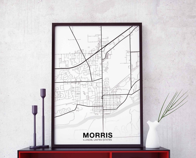 MORRIS Illinois IL USA Map Poster Hometown City Print Modern - Etsy