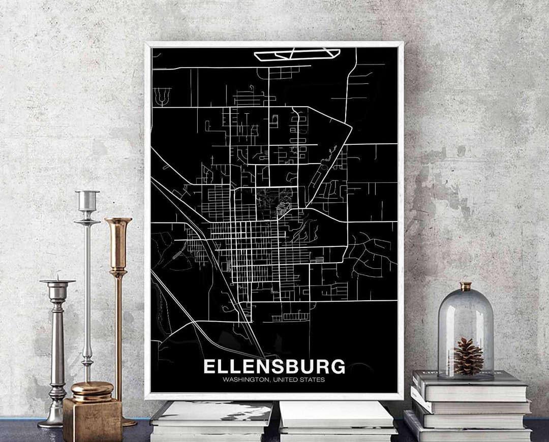 ELLENSBURG Washington WA USA Map Poster Black White Hometown City Print ...