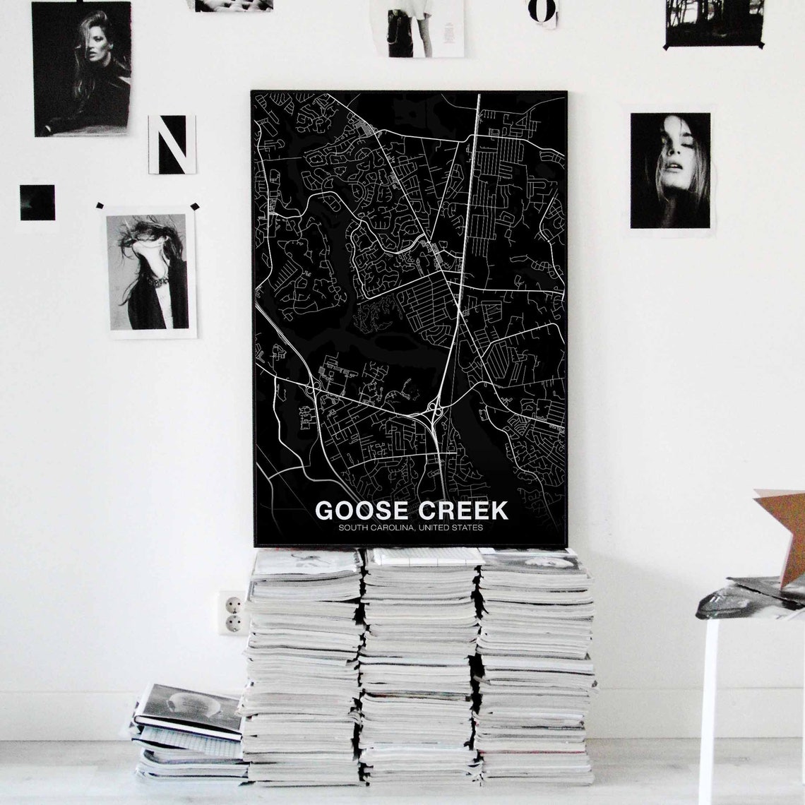 GOOSE CREEK South Carolina SC Usa Map Poster Black White Hometown City ...